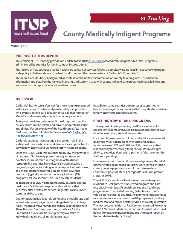 2019 County Medically Indigent Care Programs - ITUP