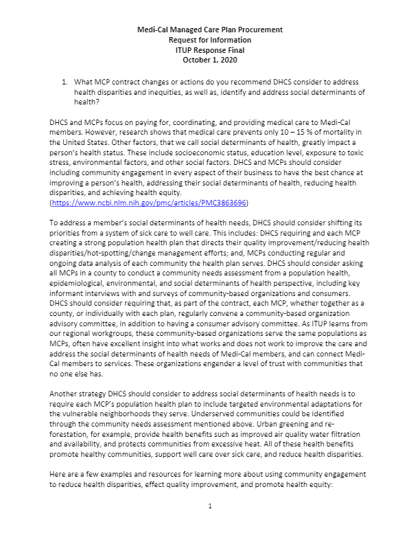 Presentation: ITUP DHCS Request For Information (RFI) Responses - ITUP