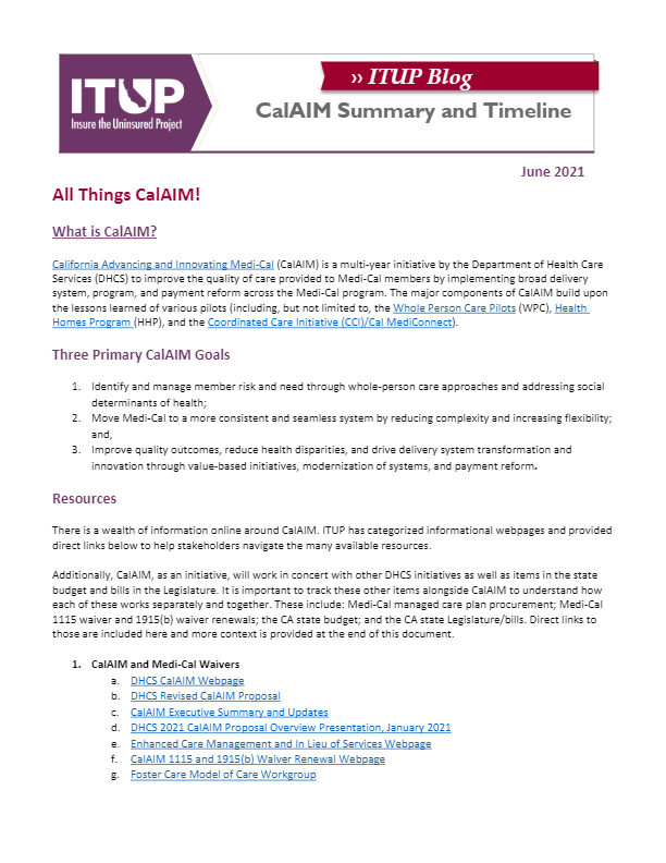 ITUP Blog: CalAIM Summary and Timeline - ITUP
